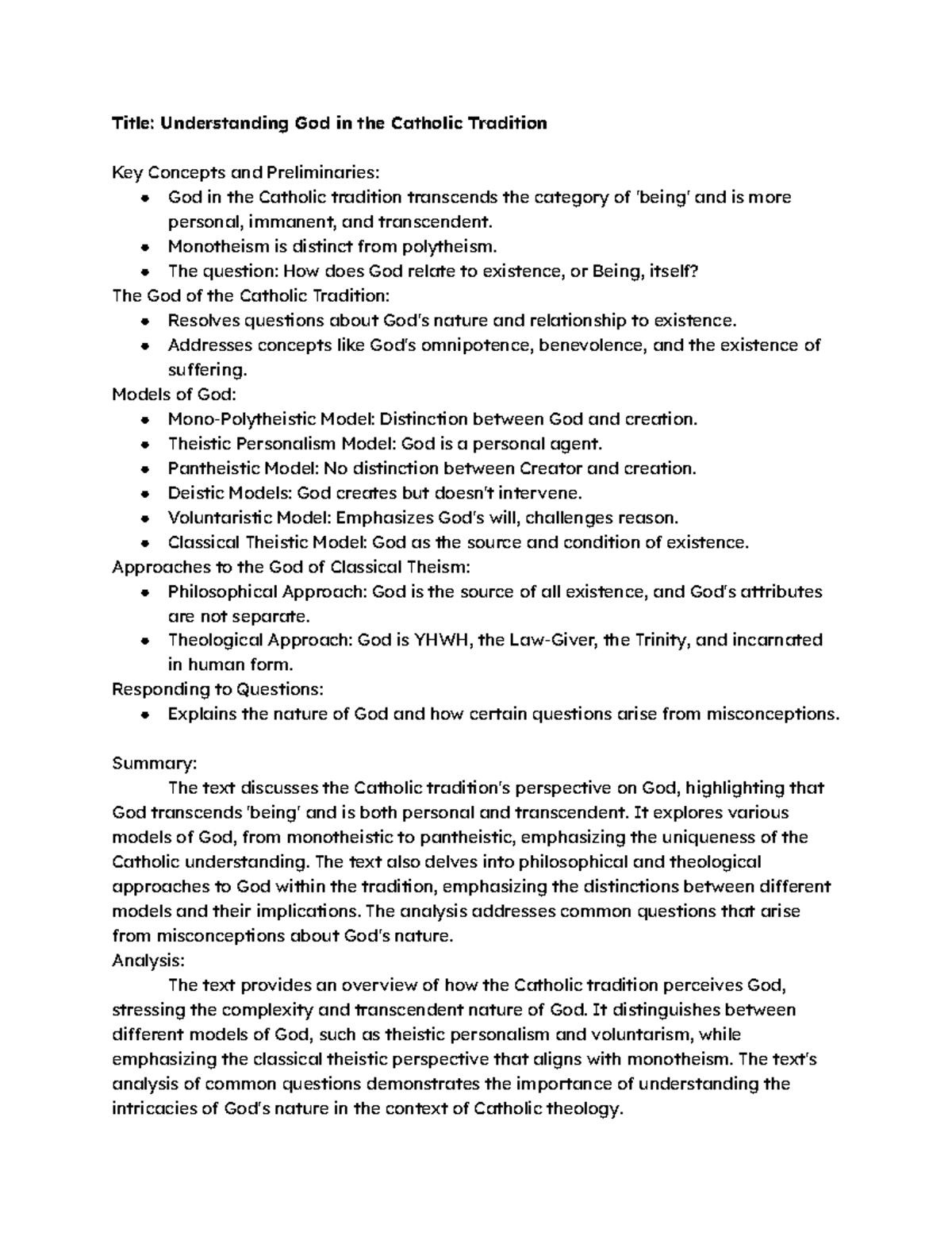 1.1 Models of God - Title: Understanding God in the Catholic Tradition ...