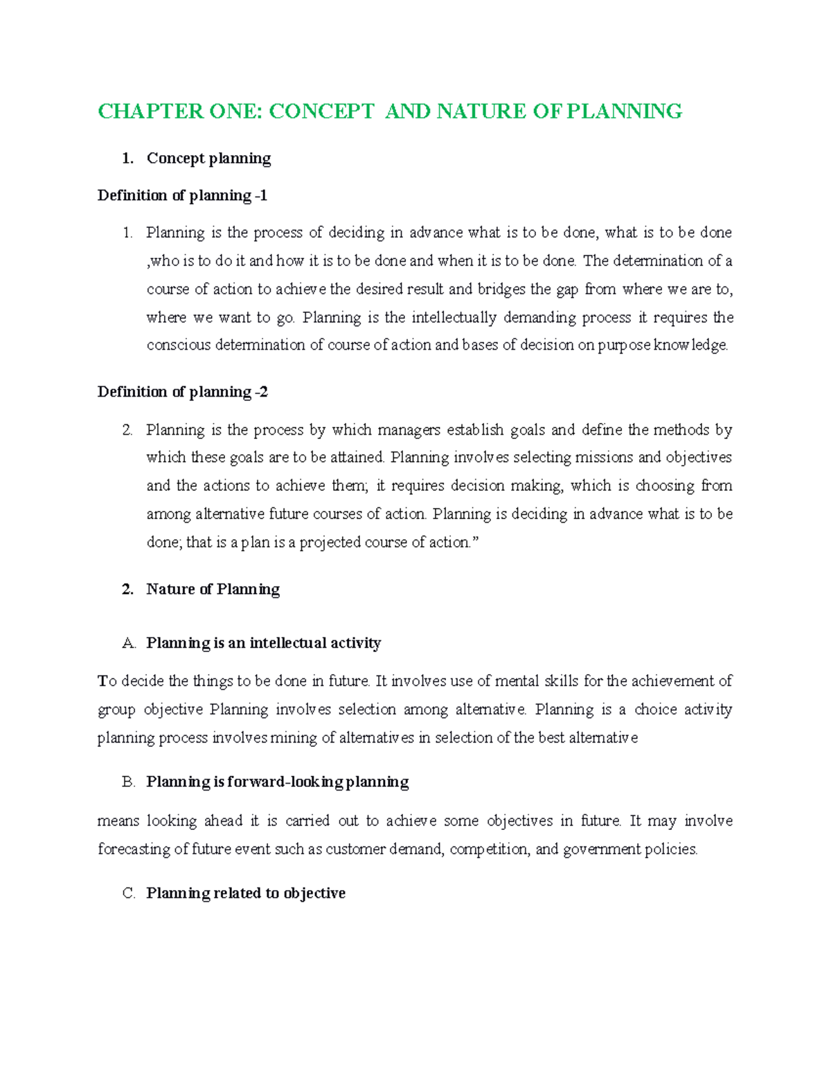 Module NPPM - CHAPTER ONE: CONCEPT AND NATURE OF PLANNING Concept ...