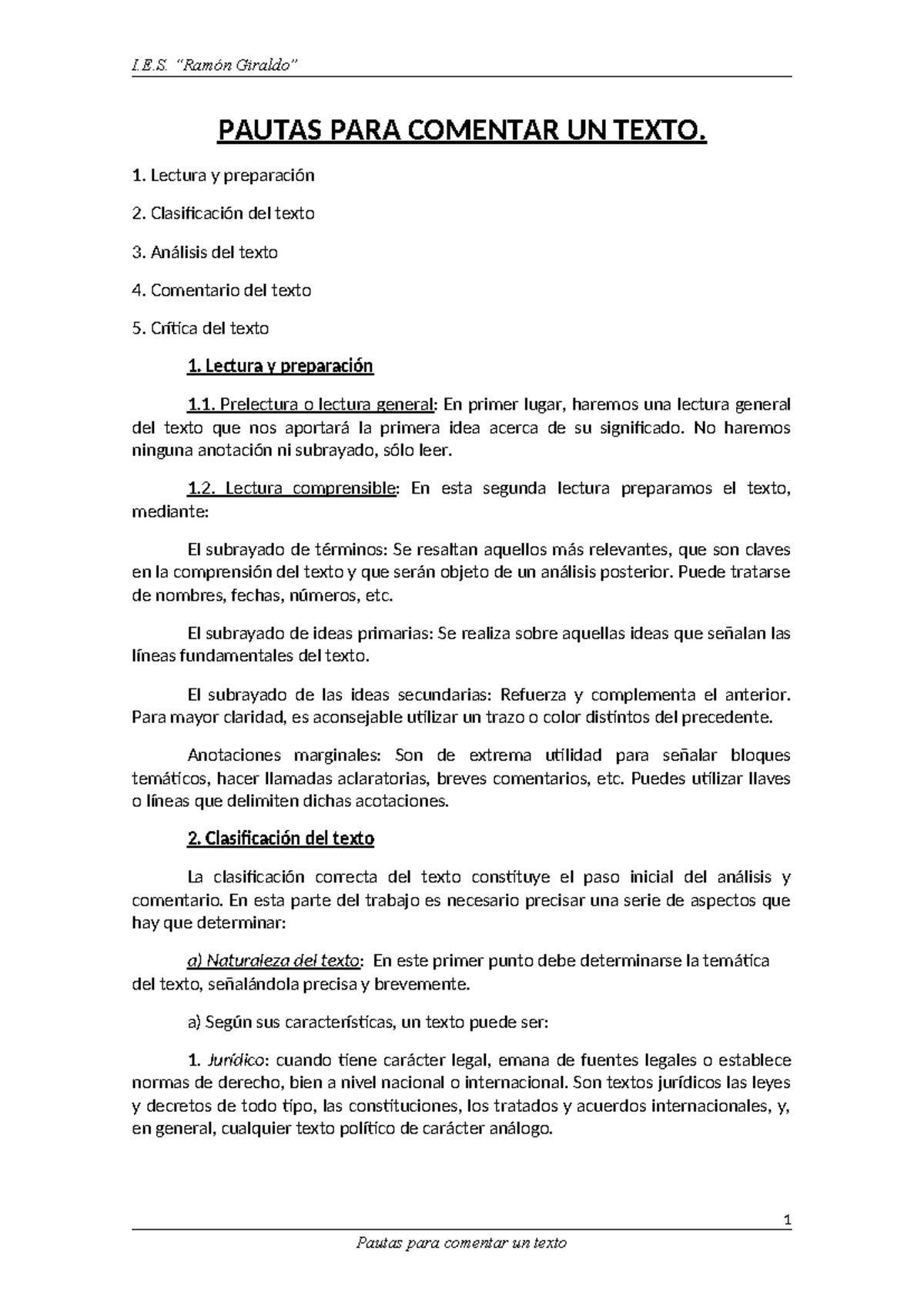 Pautas PARA Comentar UN Texto 2 - PAUTAS PARA COMENTAR UN TEXTO ...