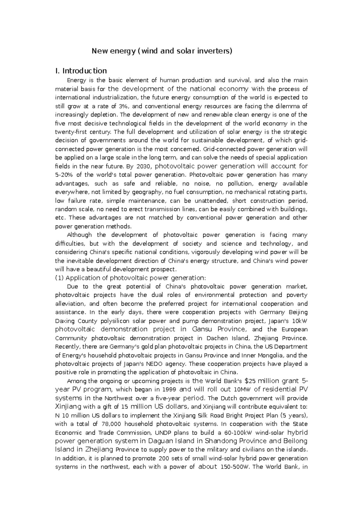 New energy (wind and solar inverters) - Introduction Energy is the ...