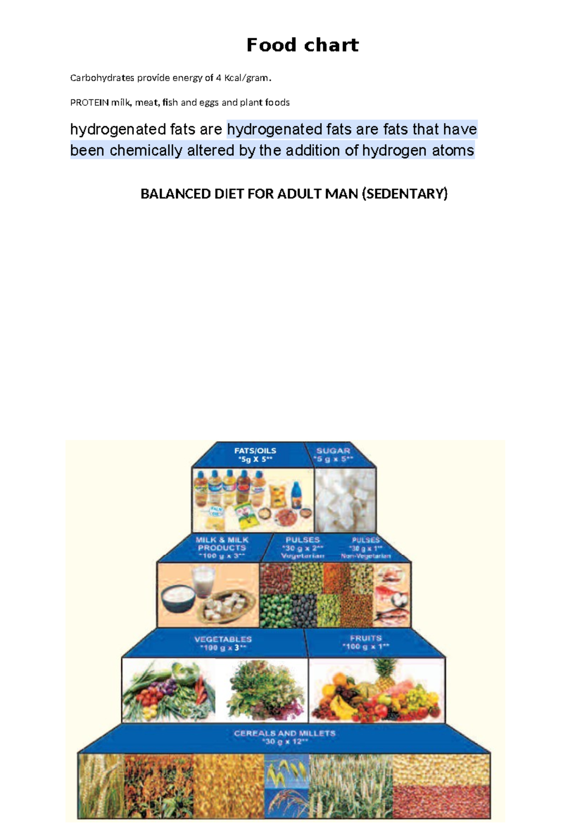 FOOD Chart - Copy - muje - Food chart Carbohydrates provide energy of 4 ...