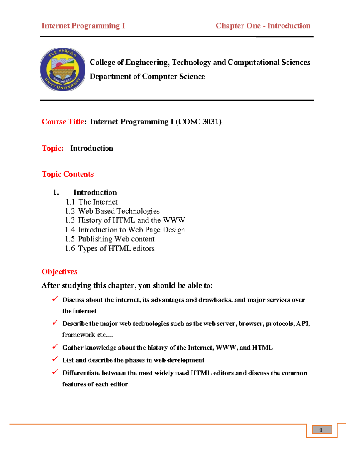 IP-1 Chapter One - College of Engineering, Technology and Computational ...