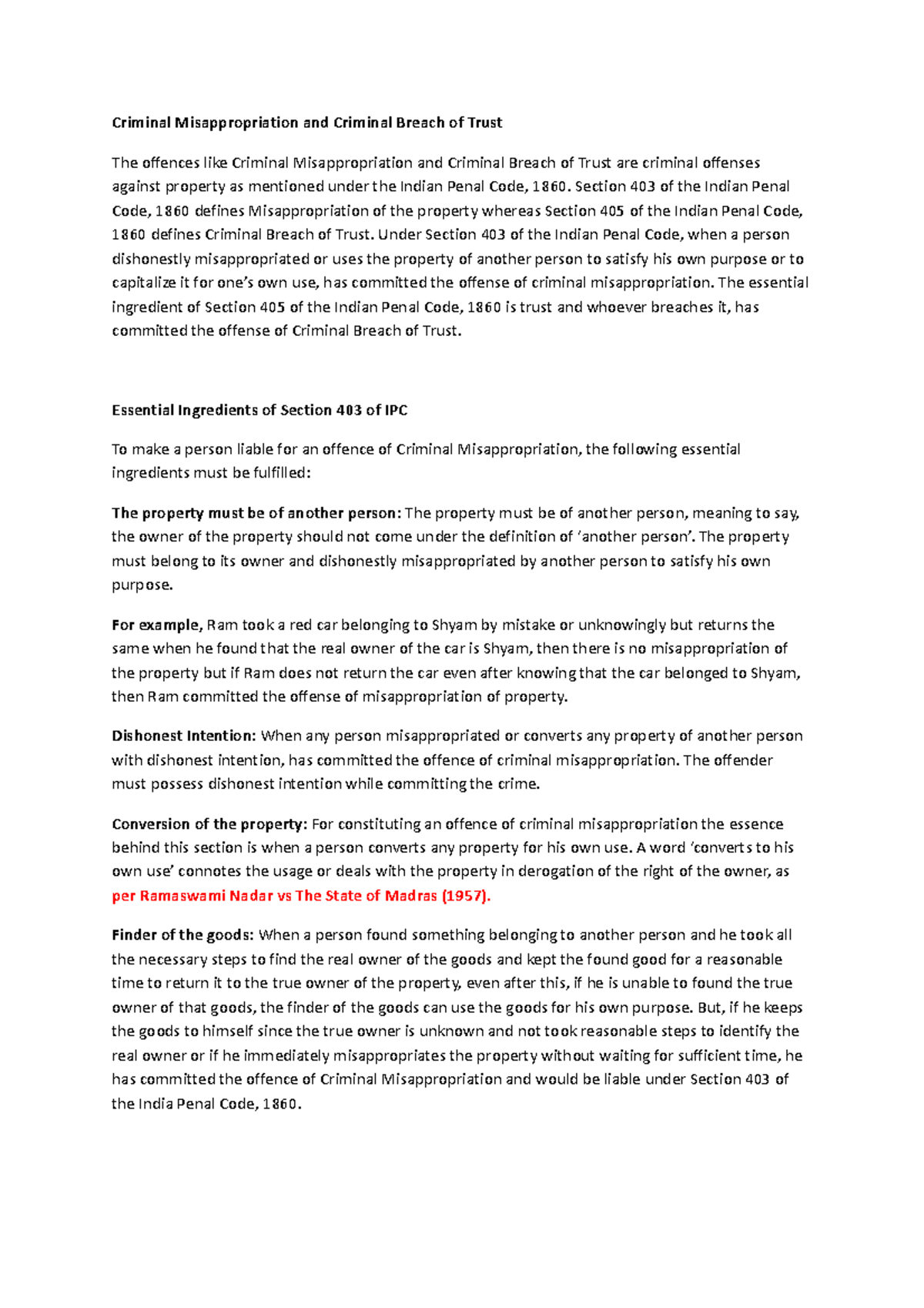 Criminal missappropriation - Section 403 of the Indian Penal Code, 1860 ...