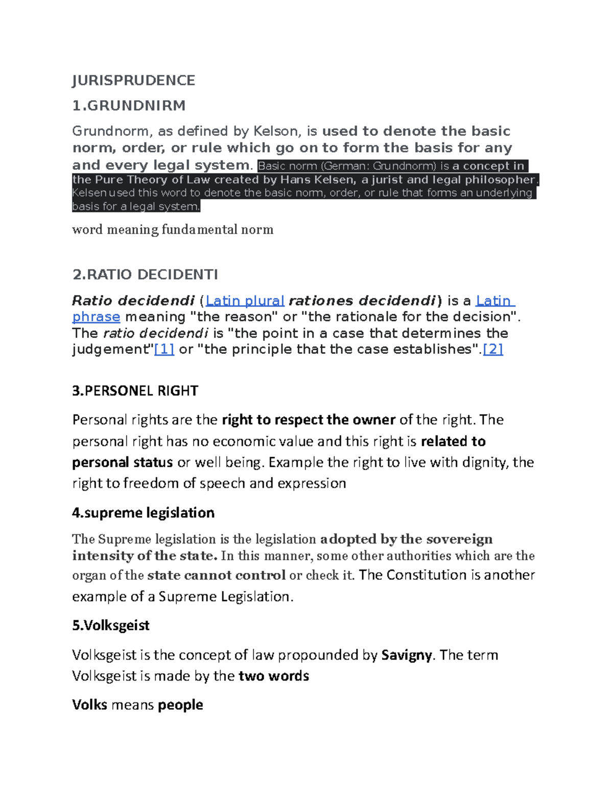 Juris 2 mark - useful - JURISPRUDENCE 1 Grundnorm, as defined by Kelson ...