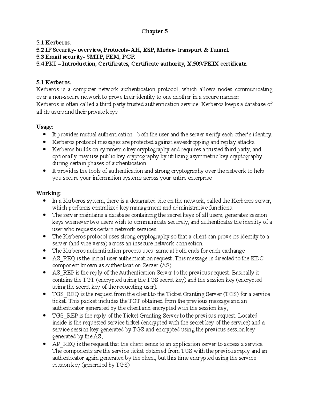 NIS Chapter 5 - Chapter 5 5 Kerberos. 5 IP Security- overview, Protocols- AH, ESP, Modes ...