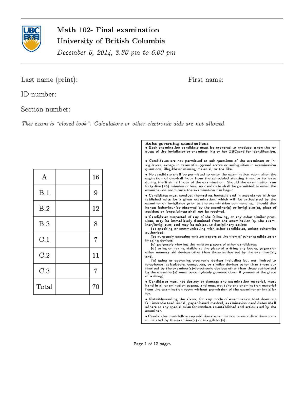 Math 102 2014 WT1 Practice Exam - Math 102- Final examination ...
