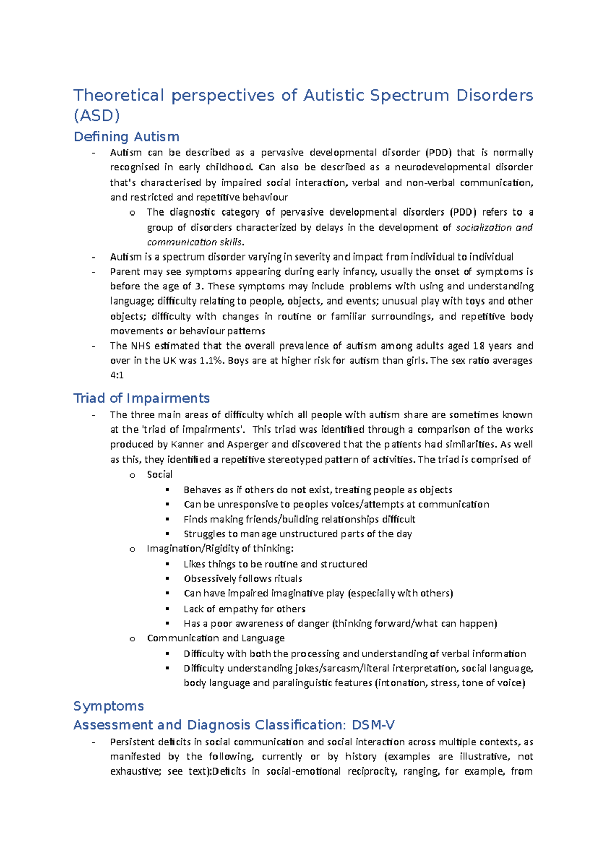 Atypical revision document - PSY001-3 - Beds - Studocu
