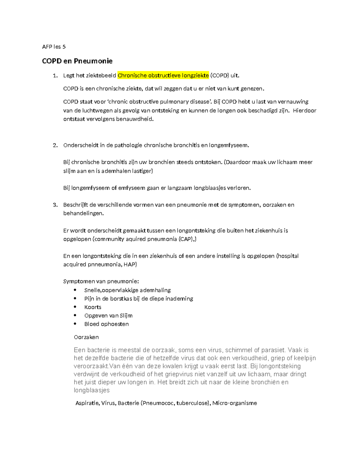 AFP les 5 - afp periode 2 copd - AFP les 5 COPD en Pneumonie Legt het ...