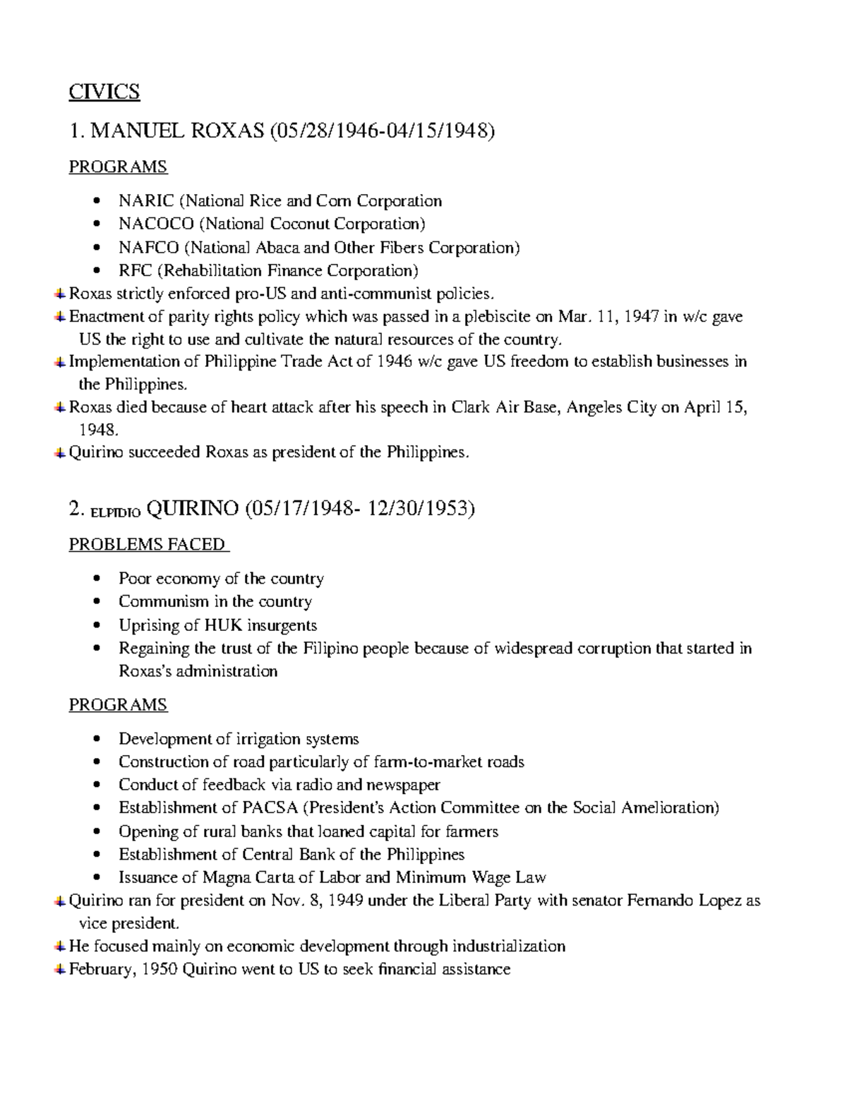 Civics 4TH Quarter QT - A lecture notes - CIVICS 1. MANUEL ROXAS (05/28 ...