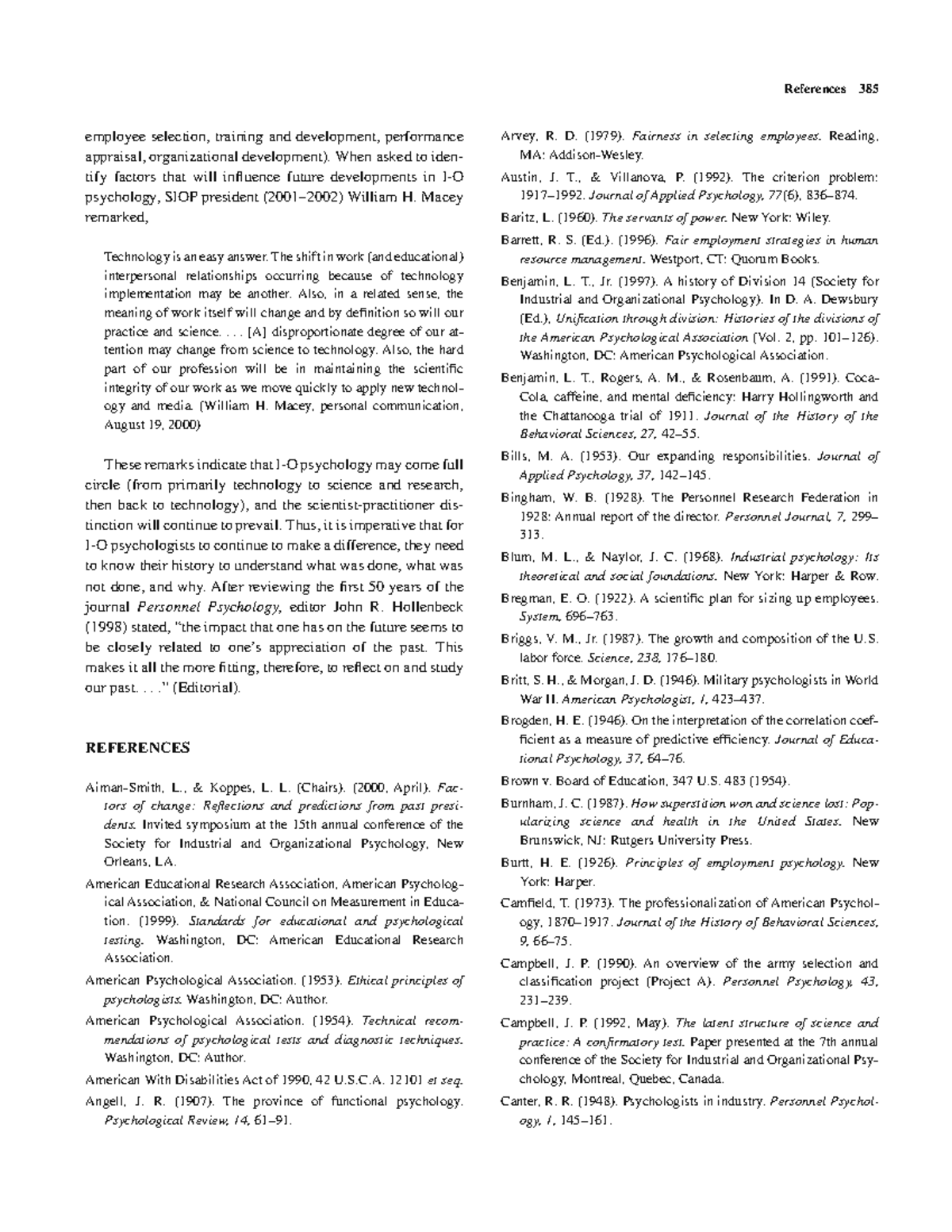 Handbook-of-psychology - References 385 employee selection, training ...