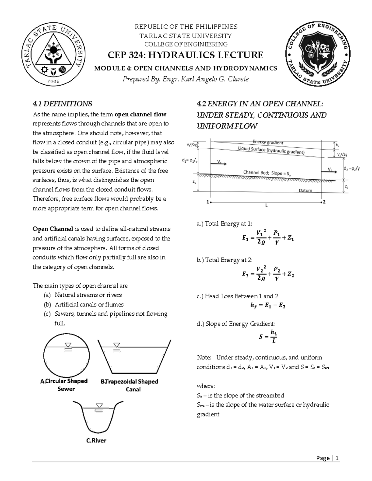 Week 12 Hydraulics Lec Module 4 - REPUBLIC OF THE PHILIPPINES TARLAC ...