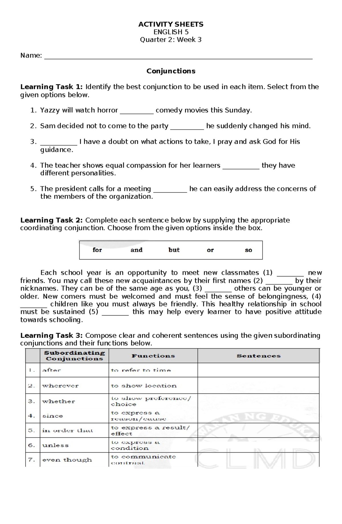 English 5 Activity Sheet Q2 W3 - ACTIVITY SHEETS ENGLISH 5 Quarter 2: Week 3 Name: - Studocu
