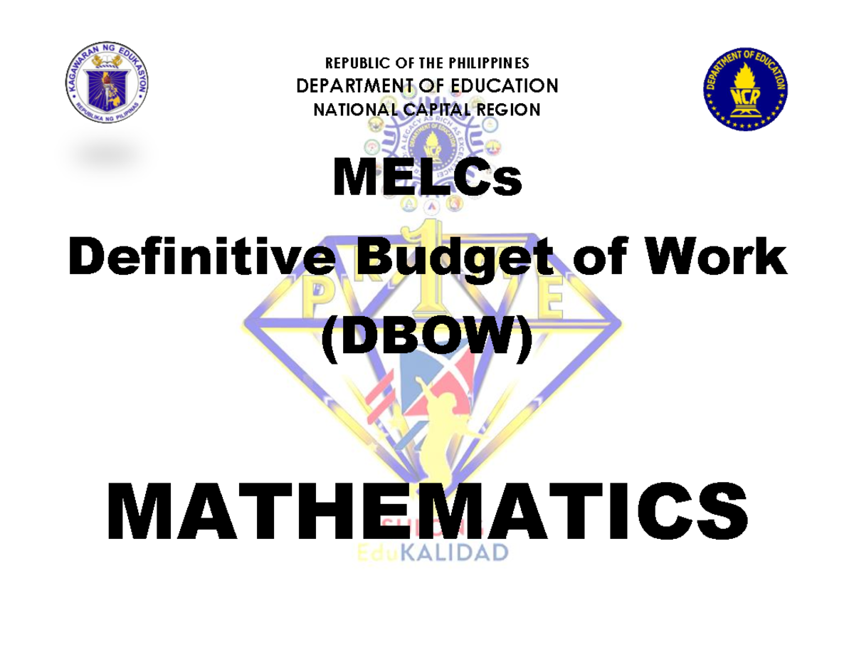 MELCs Math DBOW 2022 2023 - REPUBLIC OF THE PHILIPPINES DEPARTMENT OF ...