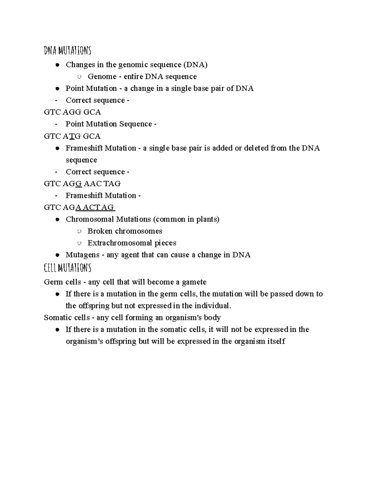 DNA Mutations - DNA MUTATIONS Changes in the genomic sequence (DNA ...