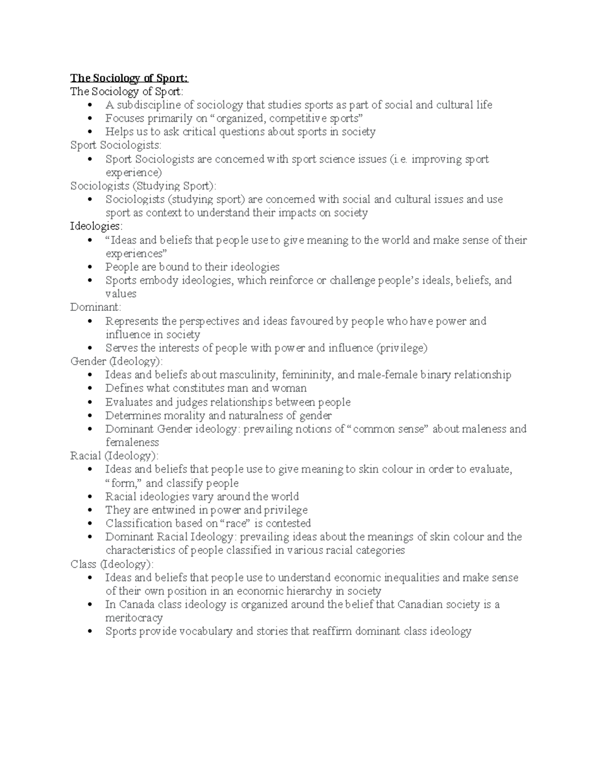 The Sociology of Sport lecture notes - The Sociology of Sport: The ...