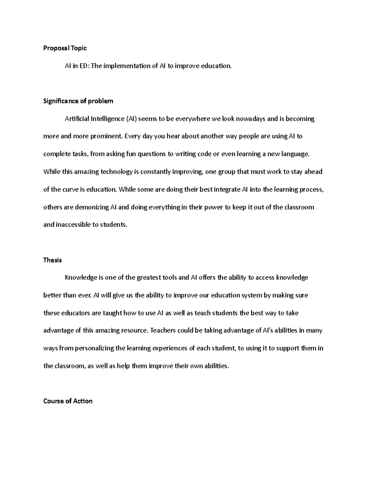 D270 Task 3 Example - Task 3 - Proposal Topic AI in ED: The ...