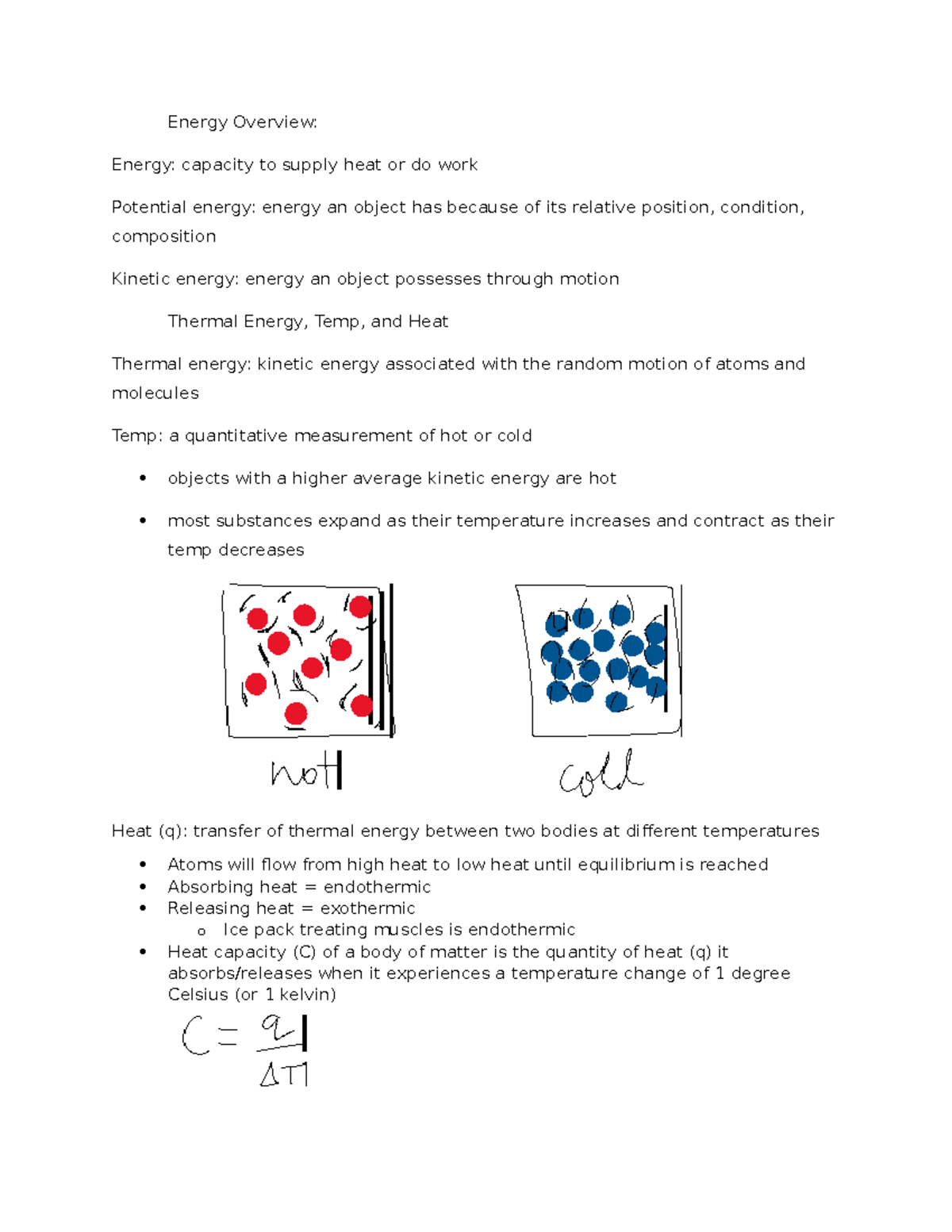 9.1 reading notes - Energy Overview: Energy: capacity to supply heat or ...