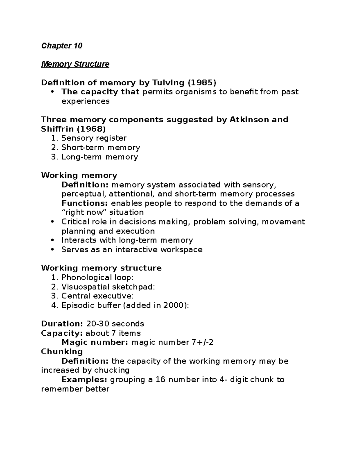 Worksheet Week 8, Ch 10 - Chapter 10 Memory Structure Definition of ...