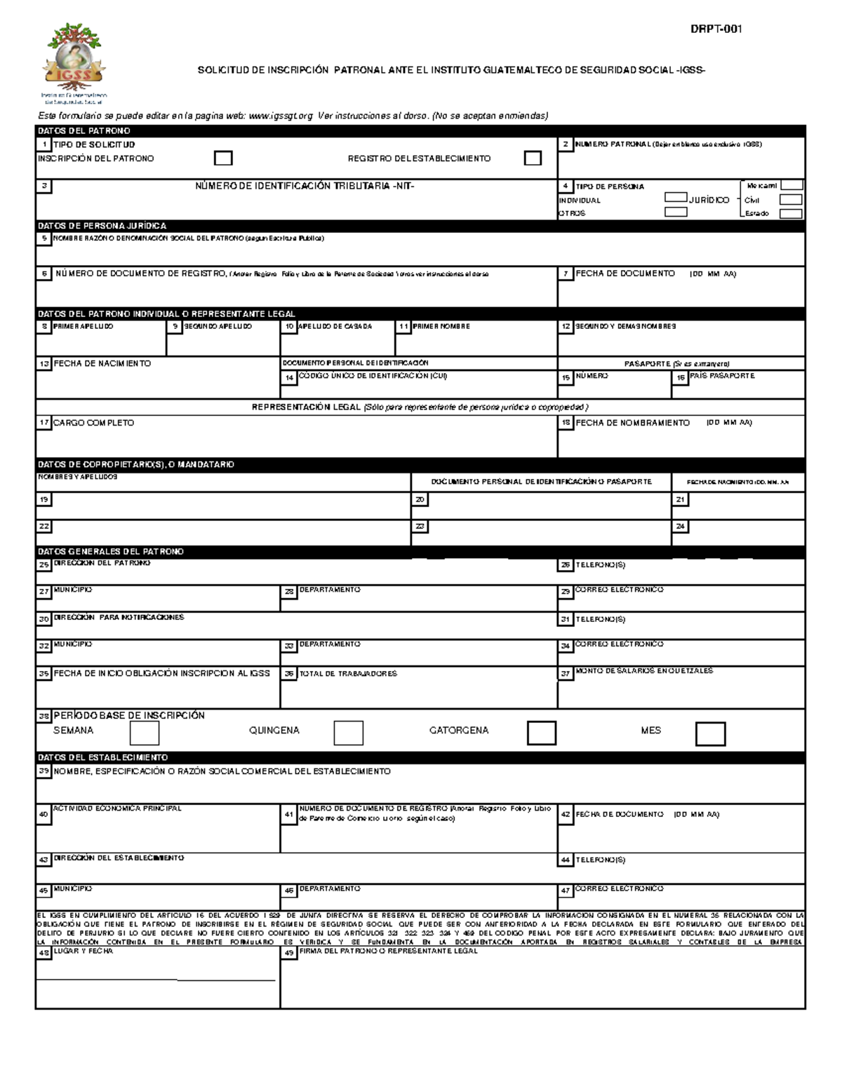 Formulario DRPT 001 IGSS Rev 2023 - DRPT- Este formulario se puede ...