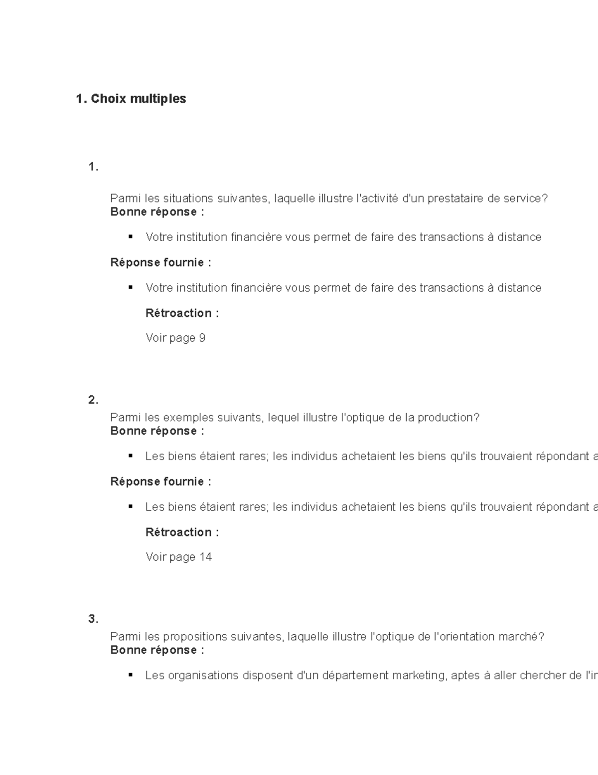 Réponse quiz Chapitre 1 choix multiple - 1. Choix multiples 1. Parmi ...