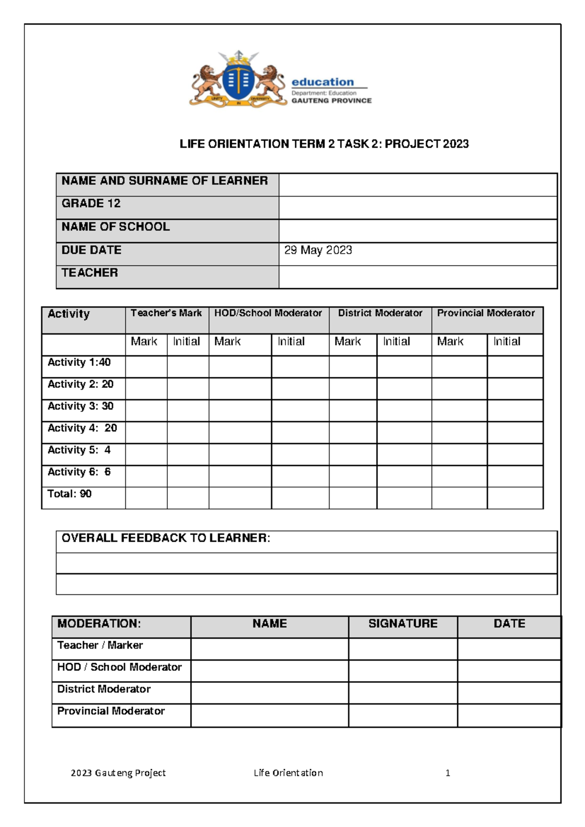 Gr 12 LO Project Eng Term 2 2023 - LIFE ORIENTATION TERM 2 TASK 2 ...