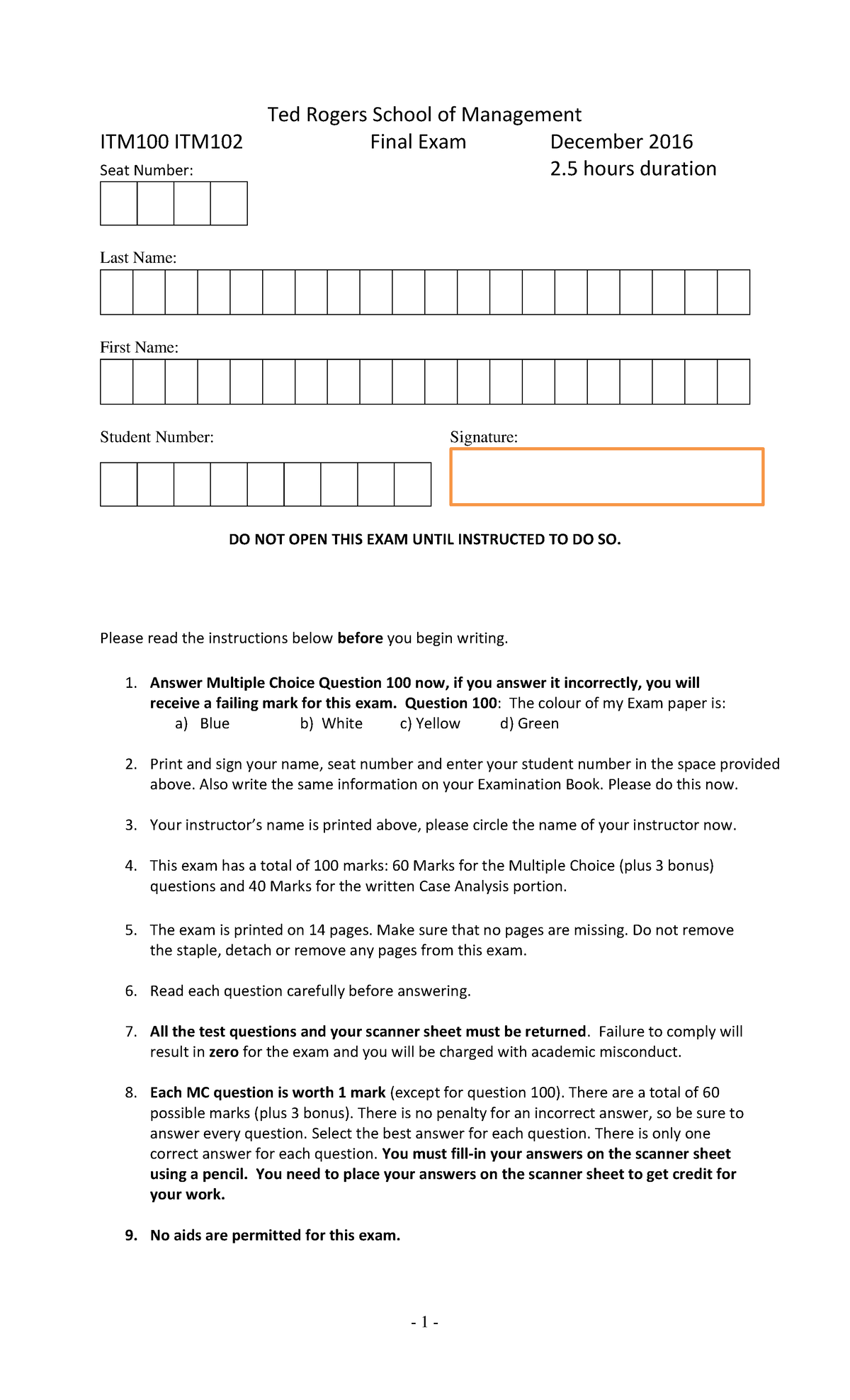 ITM practice work - Ted Rogers School of Management ITM100 ITM102 Final ...