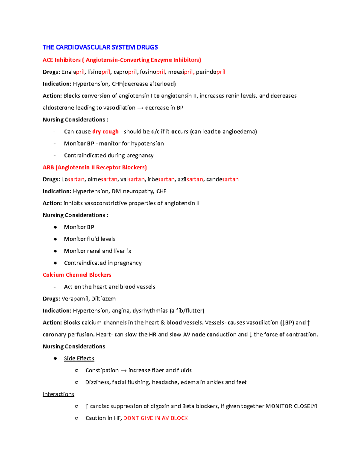 Nclex pharm- cardiac and resp - THE CARDIOVASCULAR SYSTEM DRUGS ACE ...