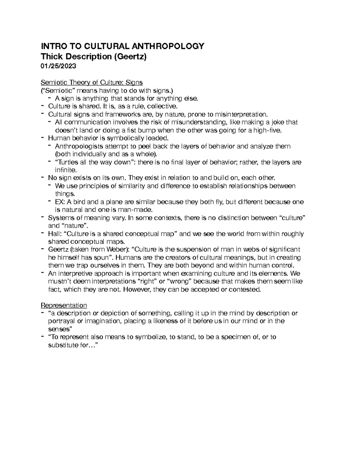 Thick Description - Prof. Talia Dan-Cohen - INTRO TO CULTURAL ...