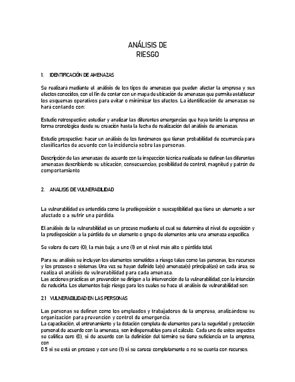 ANa Lisis DE Riesgo DE Desastres - ANÁLISIS DE RIESGO 1. IDENTIFICACIÓN DE AMENAZAS Se realizará ...