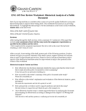ENG-105-RAPeer Review Worksheet - ENG- 105 Peer Review Worksheet ...