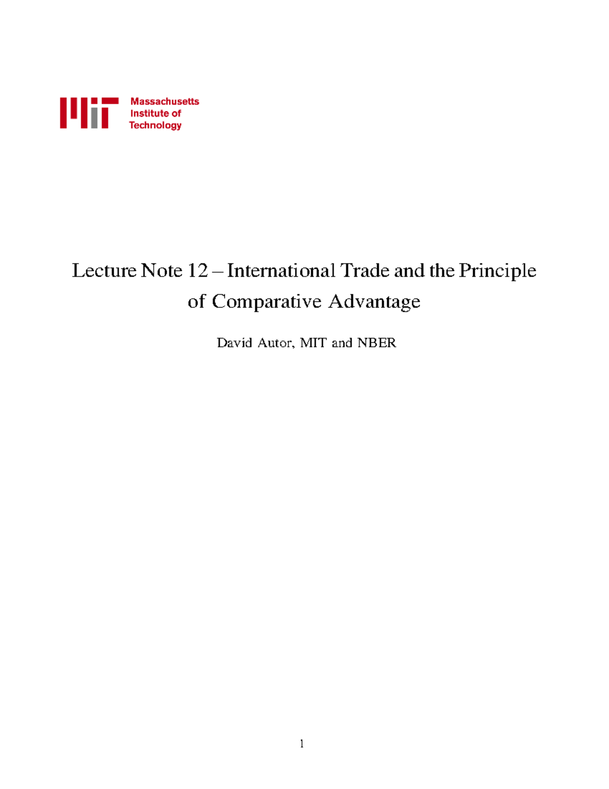Economics Lecture 16 - International Trade - Lecture Note 12 ...