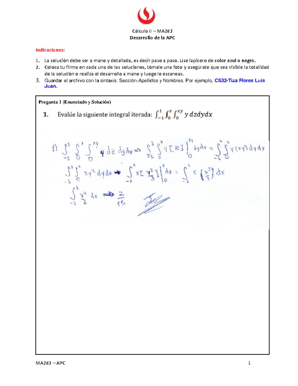 APC_2_UPC_CALCULO2 - Cálculo II – MA26 3 Desarrollo de la APC MA26 3 ...
