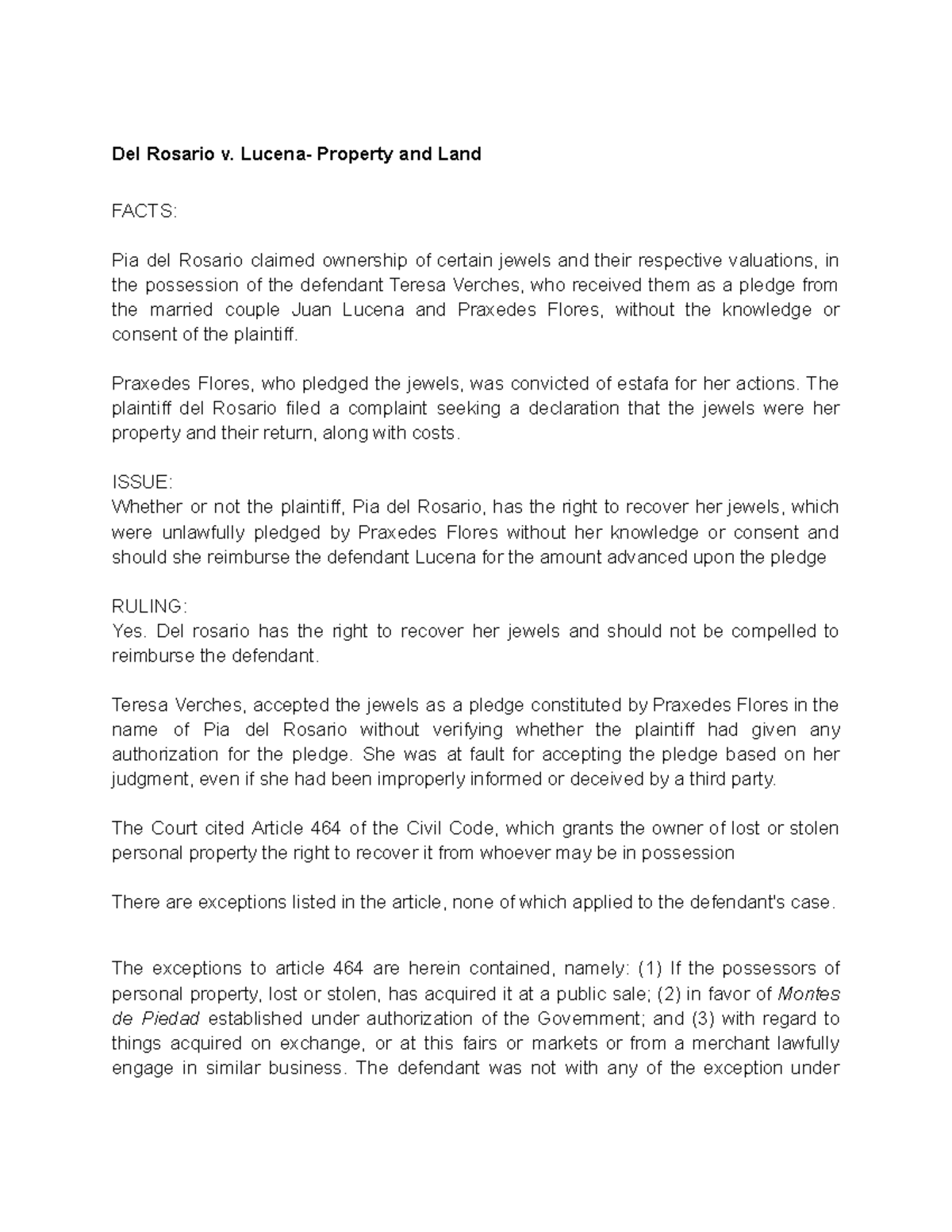 Del Rosario vs. Lucena - digest - Del Rosario v. Lucena- Property and ...