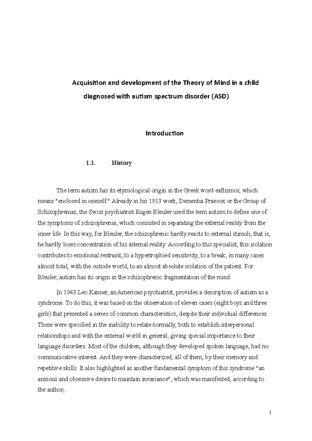 Acquisition and development of the Theory of Mind in a child diagnosed ...