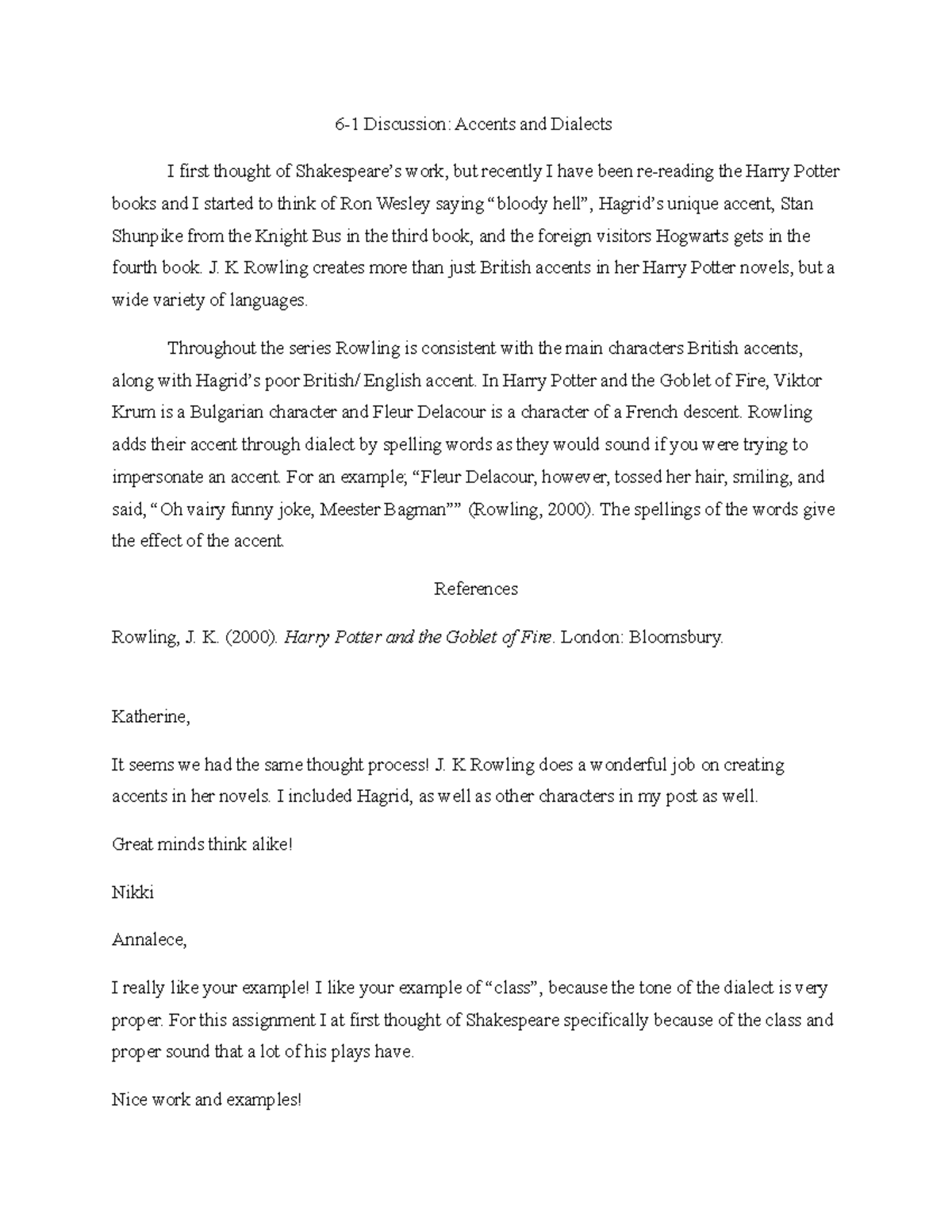 6-1 Discussion Accents and Dialects - Discussion: Accents and Dialects ...