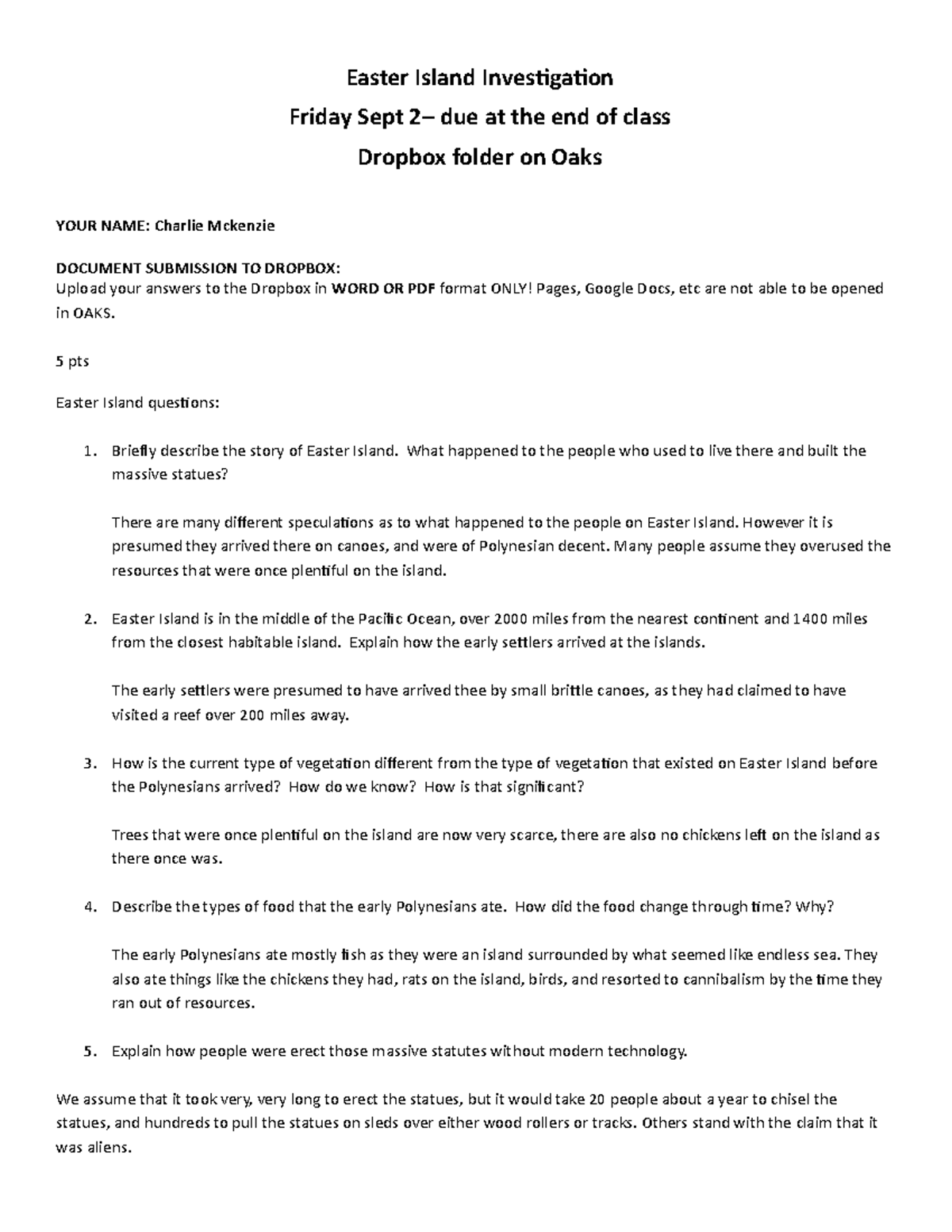 Easter Island Answers - Yea - Easter Island Investigation Friday Sept 2 ...
