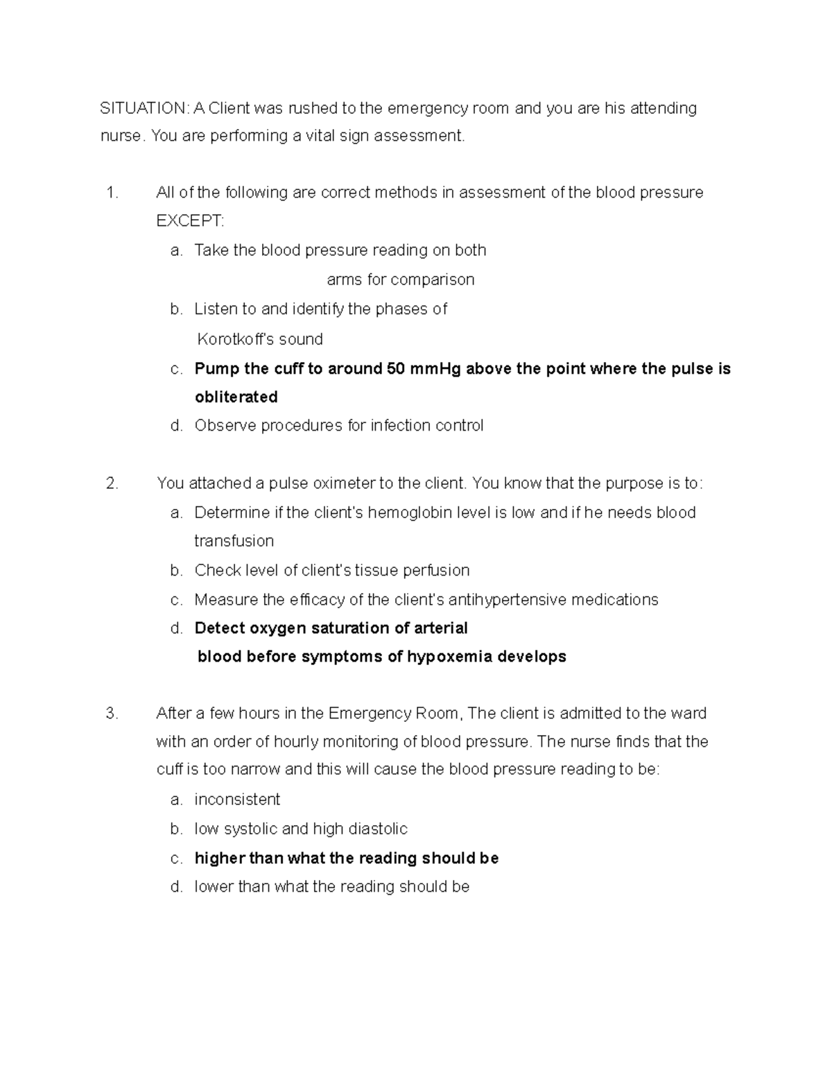 Nursing Practice I Foundation OF Nursing 2 - SITUATION: A Client was ...