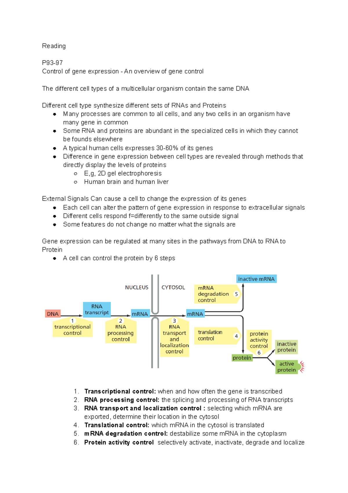 BIO230 UTSG Term 1 Reading Notes Lecutre 1 - An overview of gene ...
