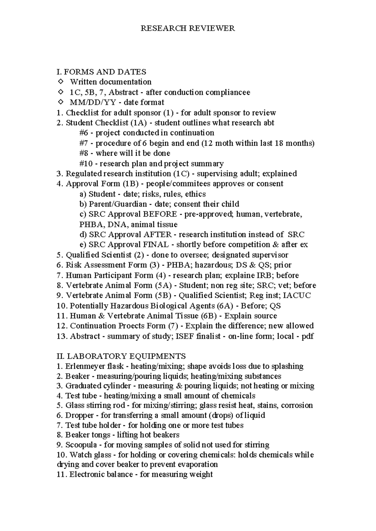 Research Reviewer - RESEARCH REVIEWER I. FORMS AND DATES Written ...