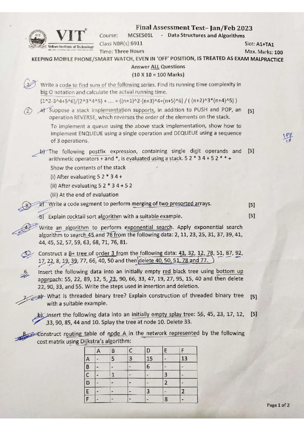DAA FAT PART-1 - FAT Question paper - Design and Analysis of Algoritms ...