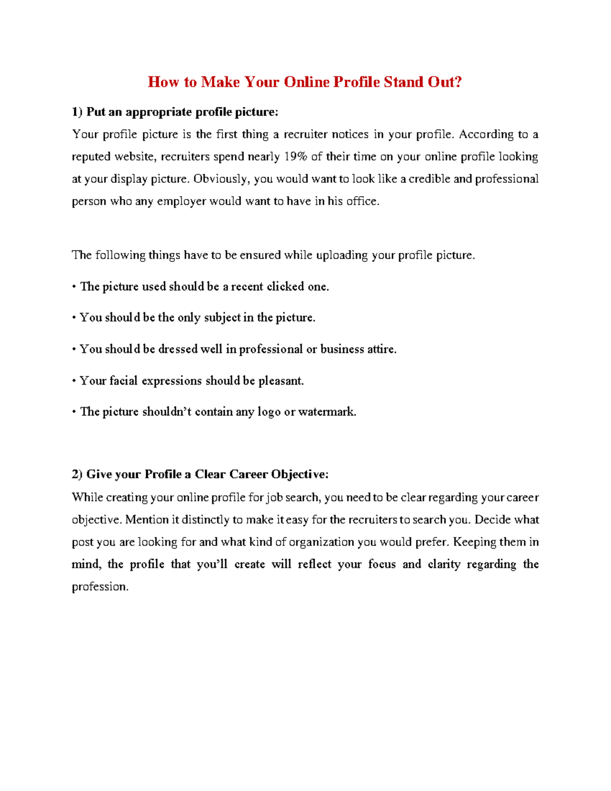 UNIT 1. Lesson 2 - How to Make Your Online Profile Stand Out? Put an ...
