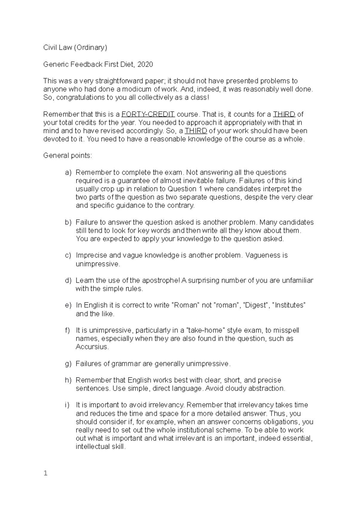 Civil Law Ordinary 2019-20 Generic Feedback - Civil Law (Ordinary ...