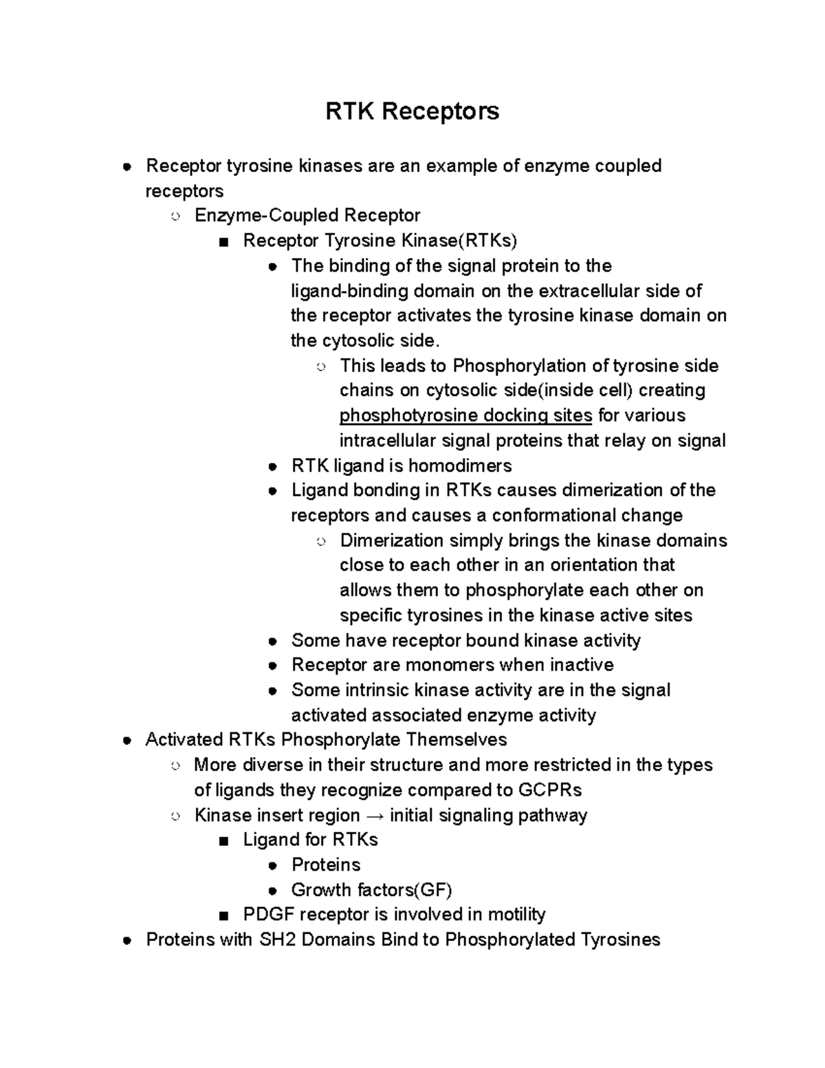 211- Lecture 4 - RTK Receptors Receptor tyrosine kinases are an example ...