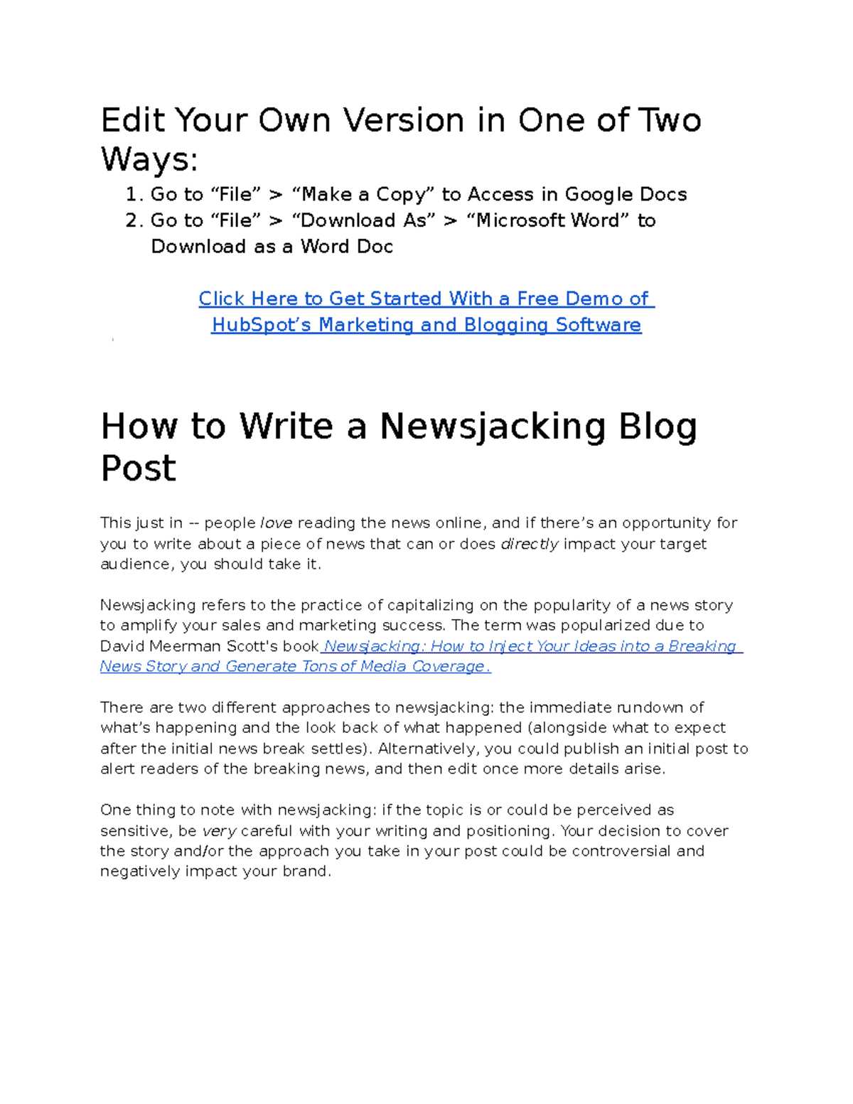 Newsjacking Blog Post Template - Edit Your Own Version in One of Two ...