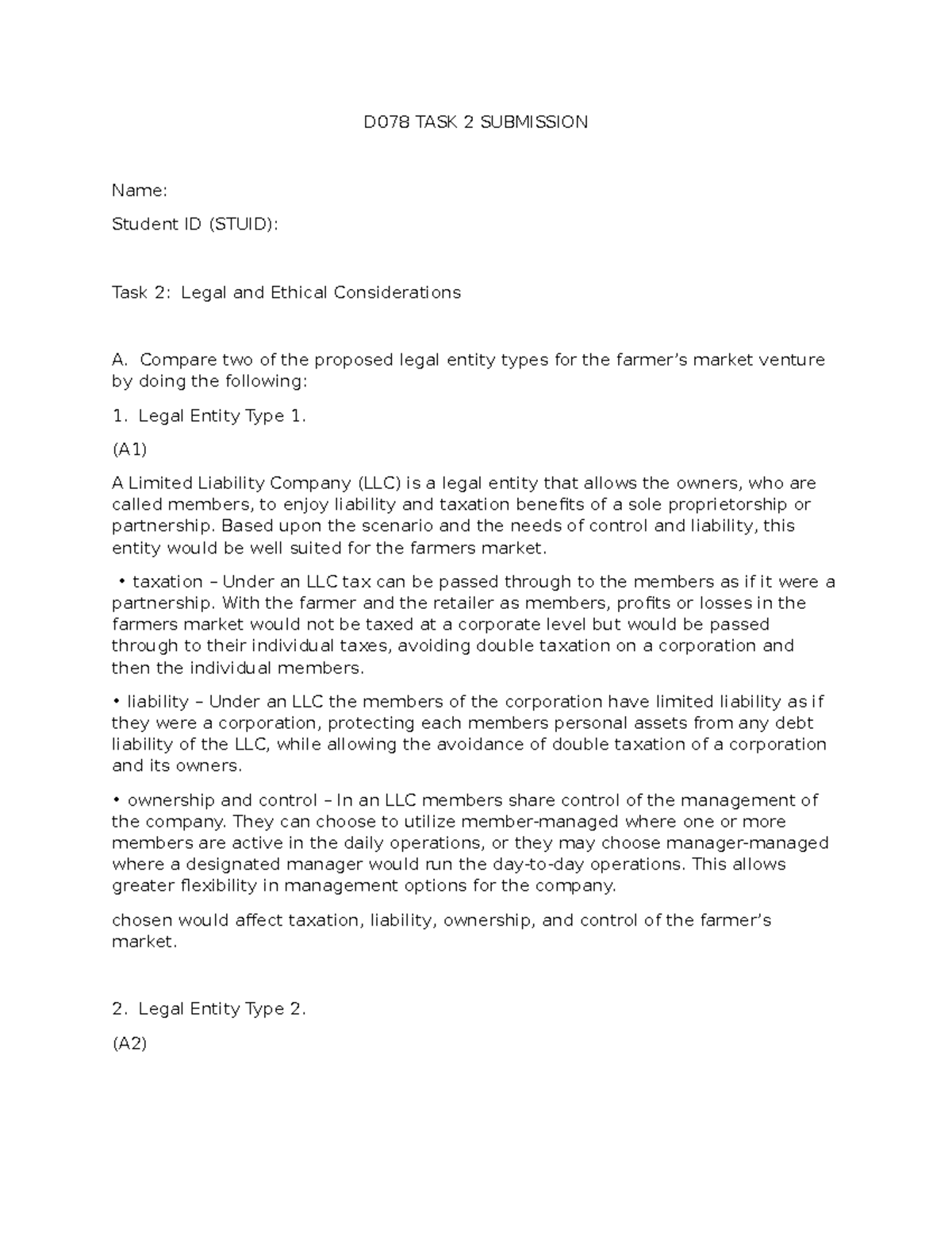 D078 TASK 2 Submission - Passed 100% - D078 TASK 2 SUBMISSION Name: Student ID (STUID): Task 2 ...