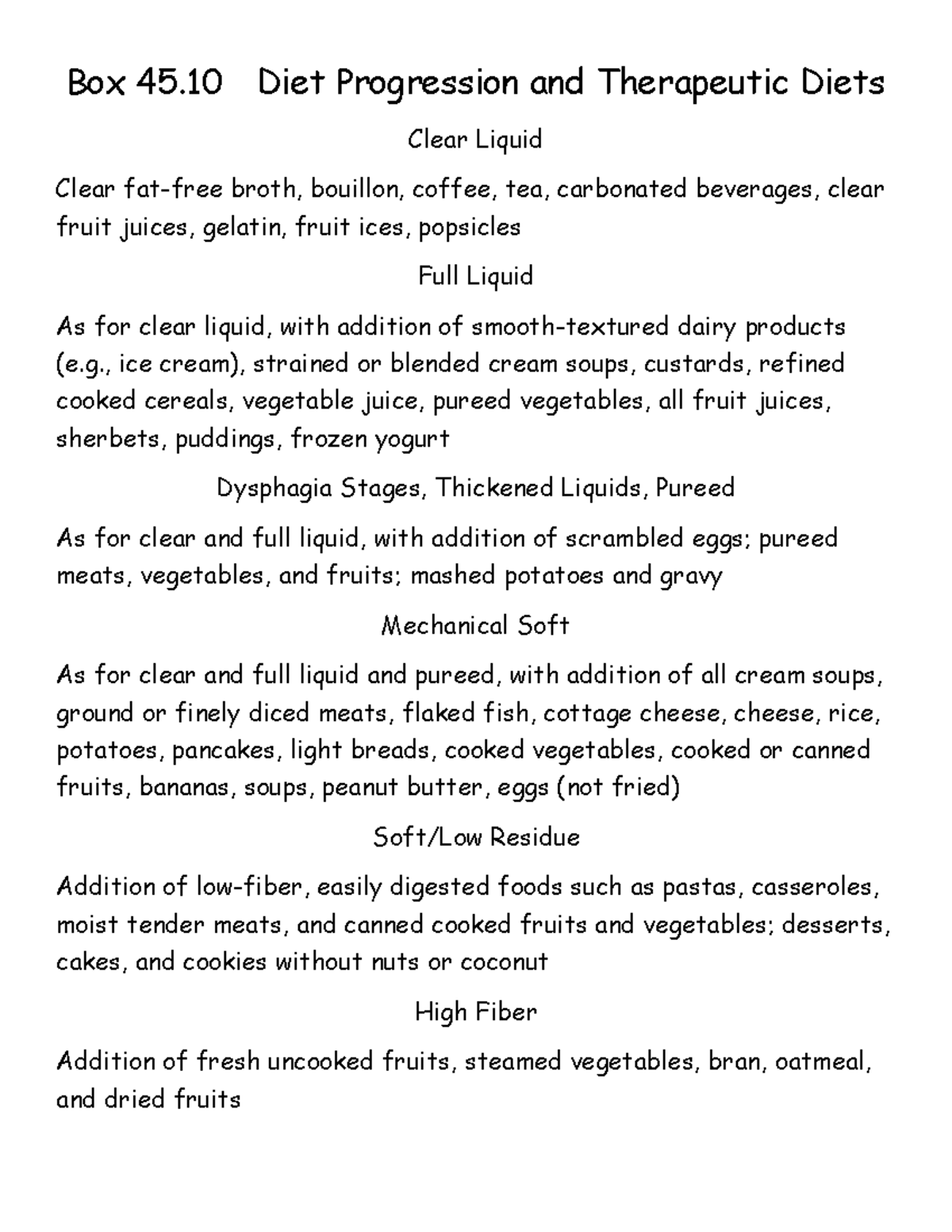 Diet Progression - diet - Box 45 Diet Progression and Therapeutic Diets ...