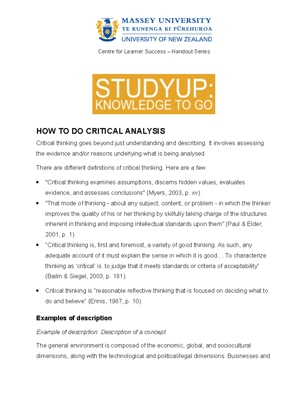 How to do critical analysis 2022 - Centre for Learner Success – Handout ...