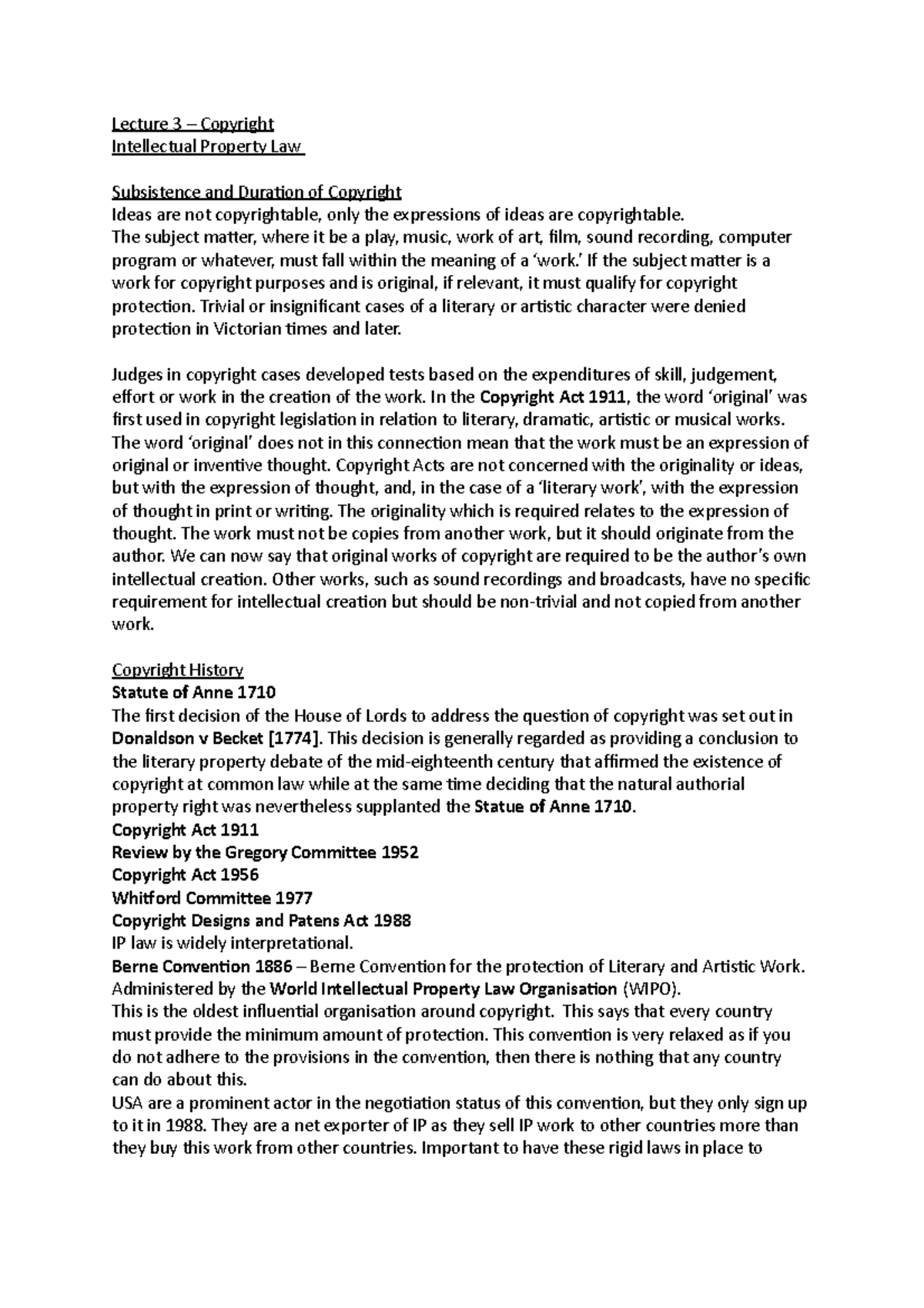 Lecture 3 - Copyright - First Class Notes - Lecture 3 – Copyright ...