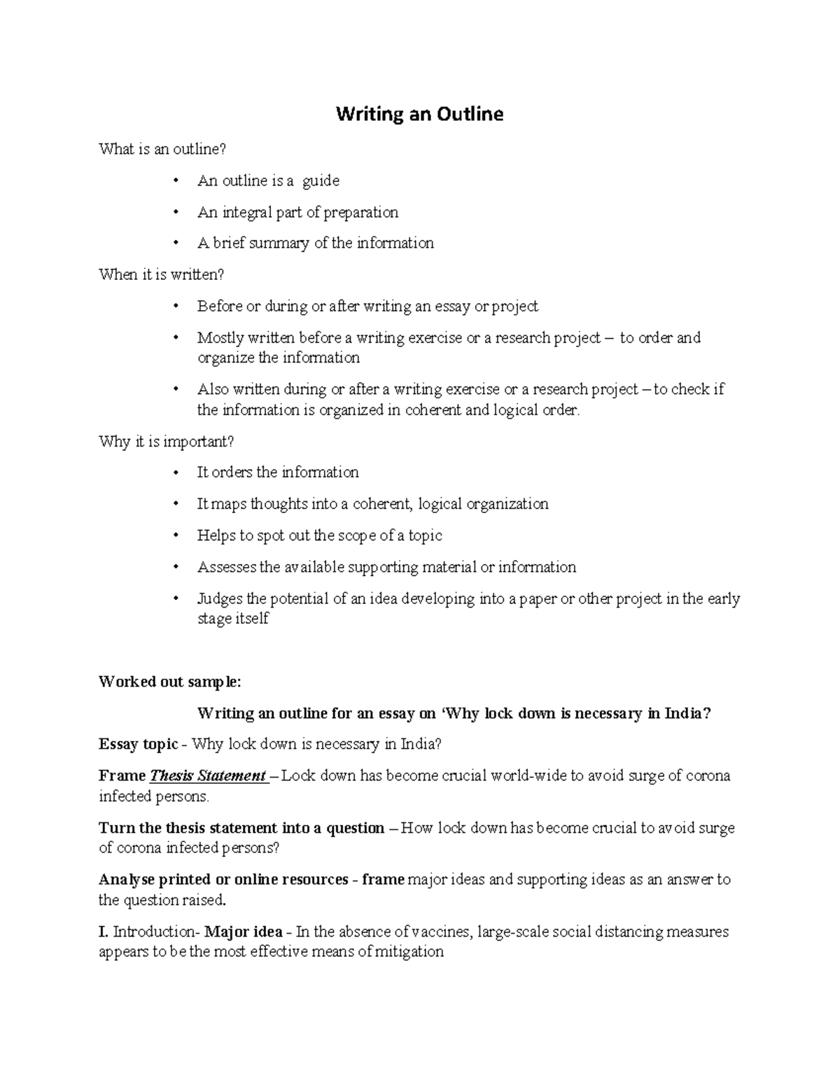 Outline - English Study Material - Writing an Outline What is an ...