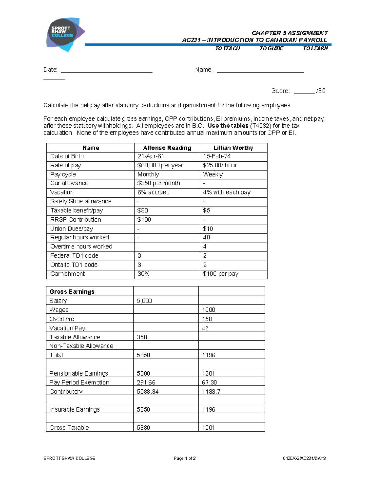 Study guide AC231 - Day 3 - Chapter 5 Assignment - Feb 2020 - CHAPTER 5 ASSIGNMENT AC231 – - Studocu